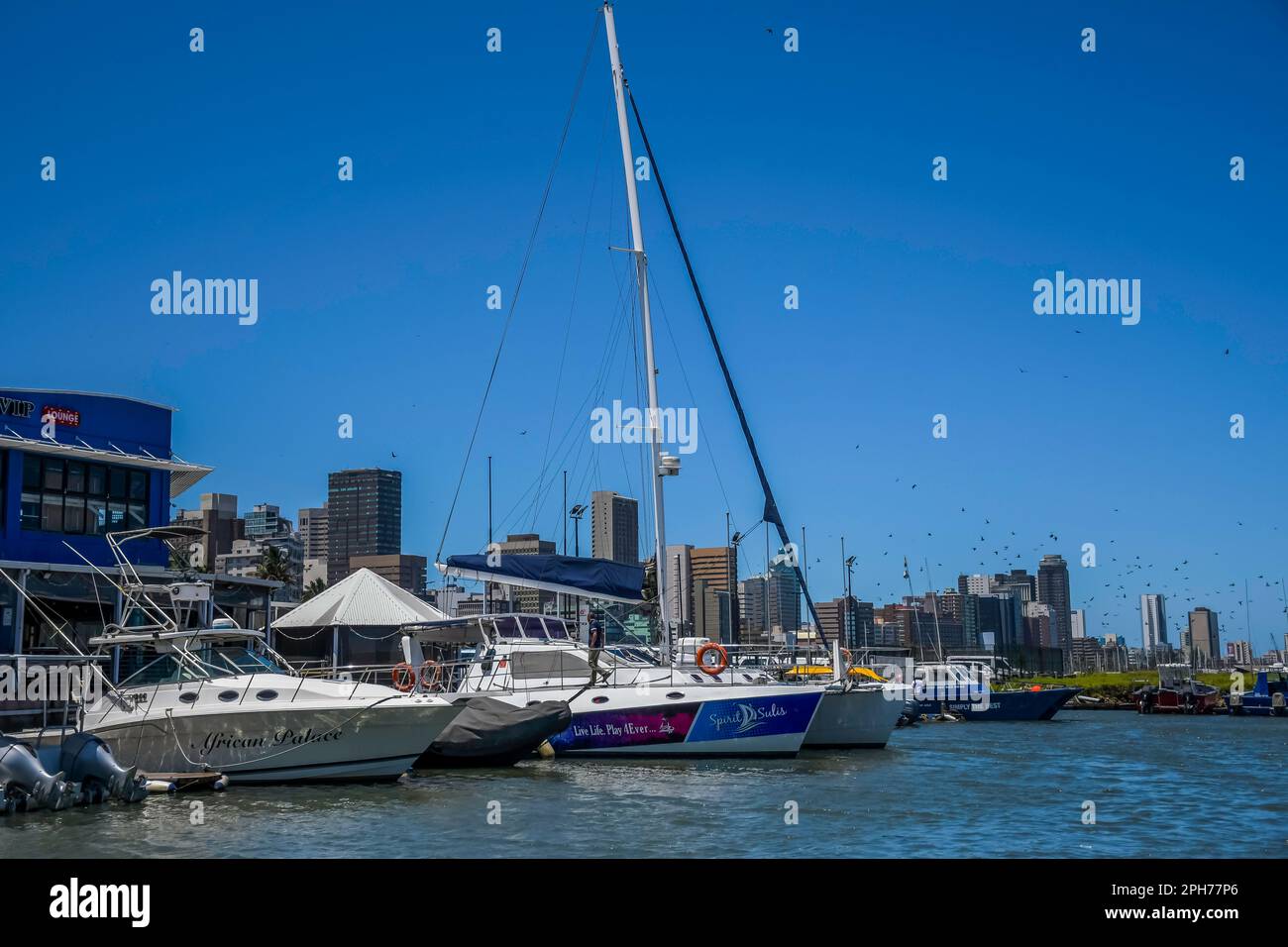 Durban port harbor with cargo ship and tourist boat Indian ocean Stock ...