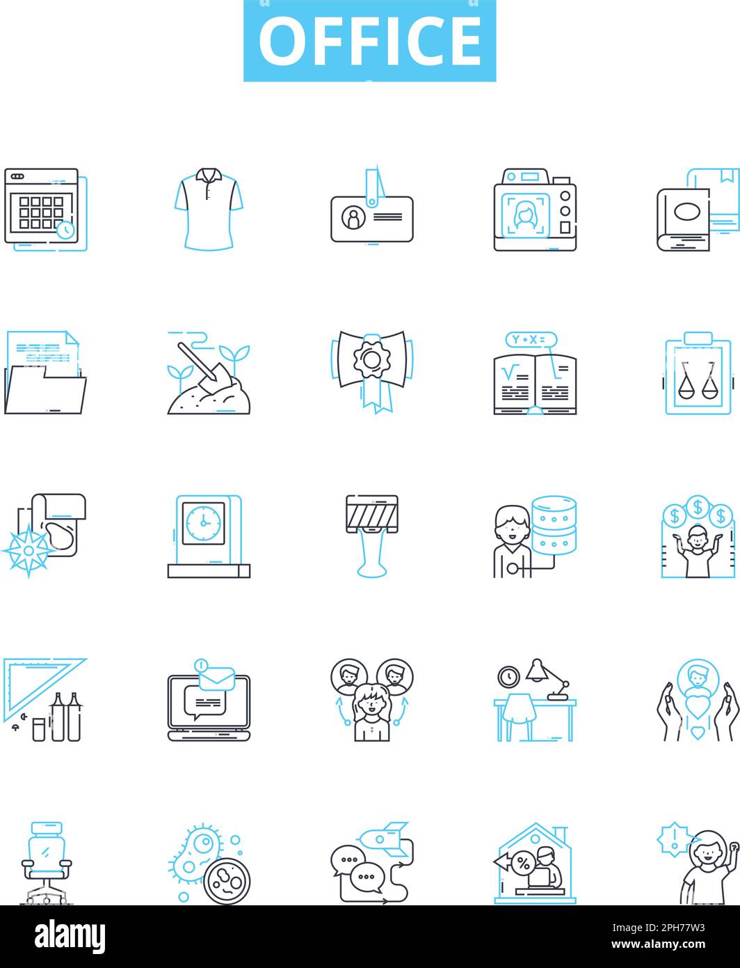 Office vector line icons set. Office, Desk, Chair, Cubicle, Workstation ...