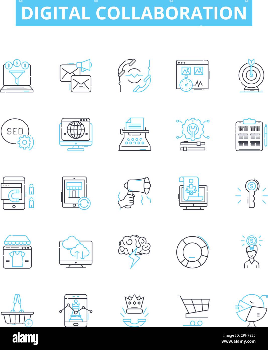 Digital collaboration vector line icons set. Digital, collaboration ...