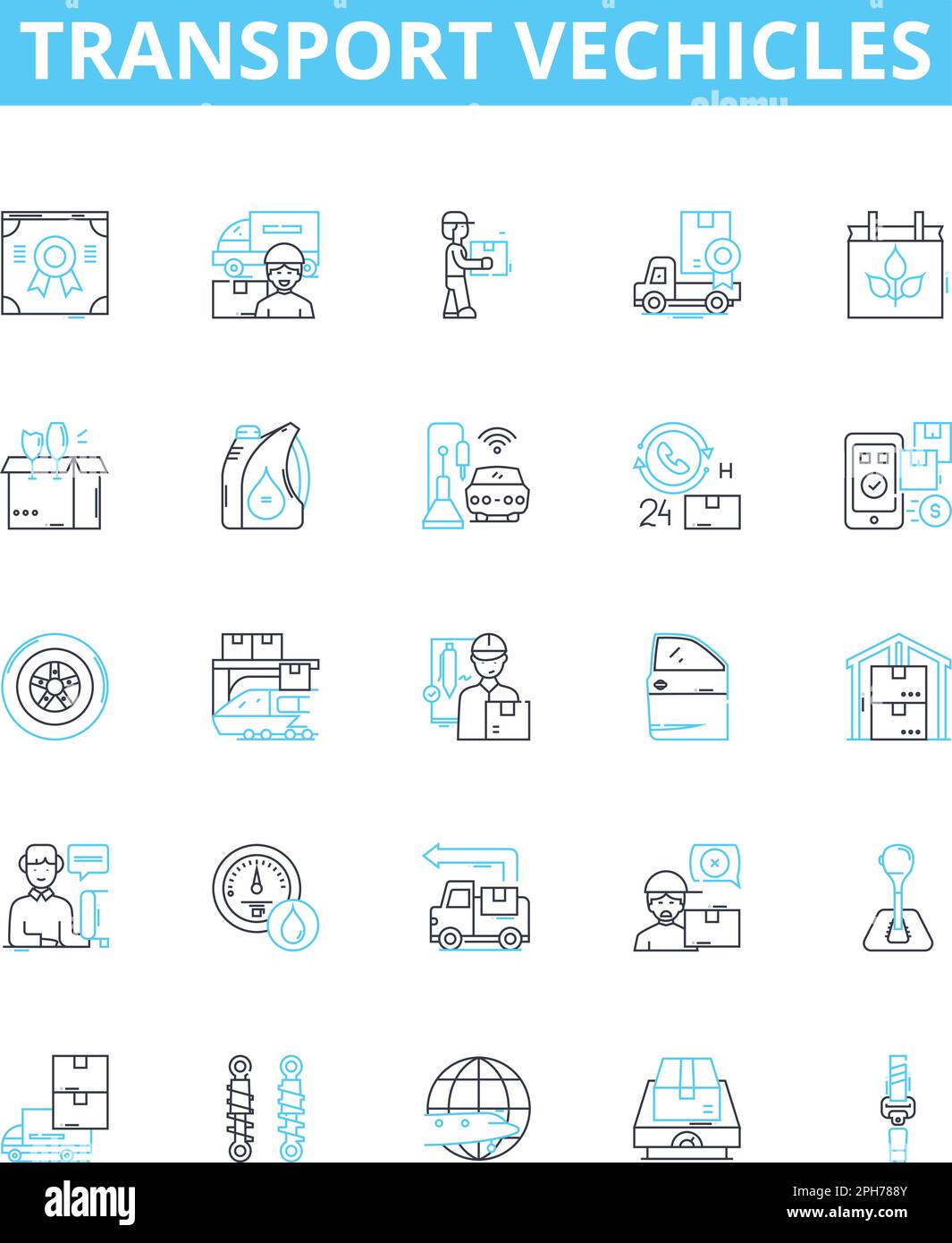 Transport vechicles vector line icons set. Car, Bus, Truck, Van, Plane ...