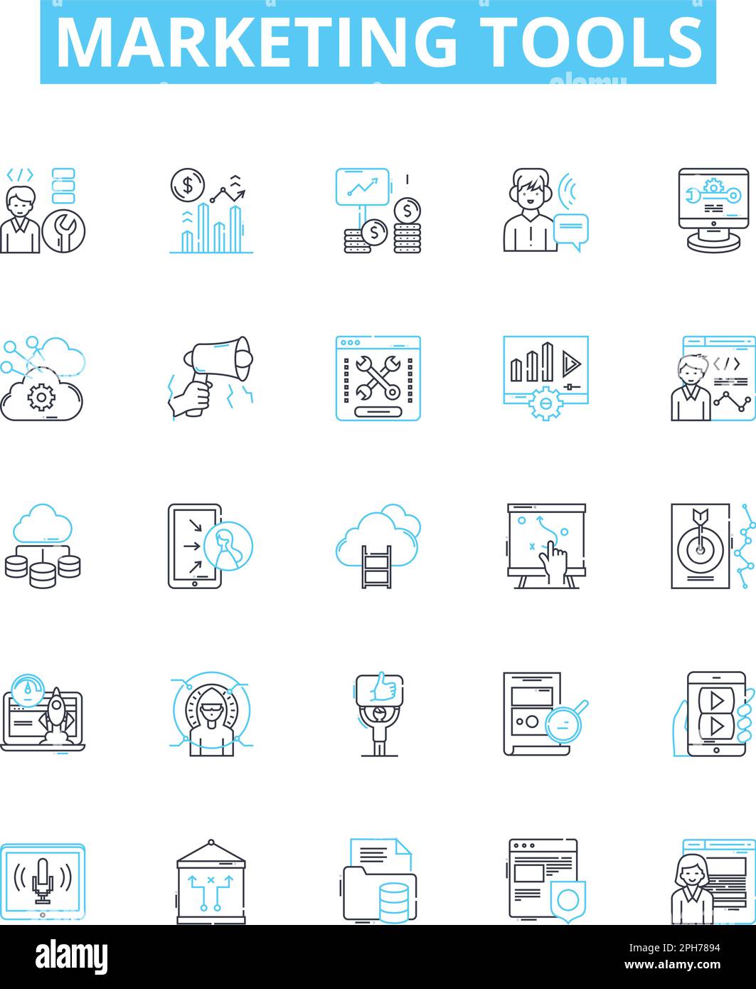 Marketing tools vector line icons set. Tools, Marketing, CRM, SEO ... Marketing tools vector line icons set. Tools, Marketing, CRM, SEO ...