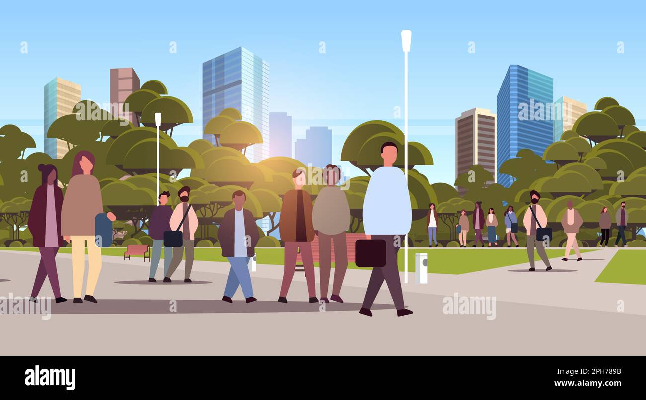 multiethnic people group walking outdoor mix race men women crowd ...