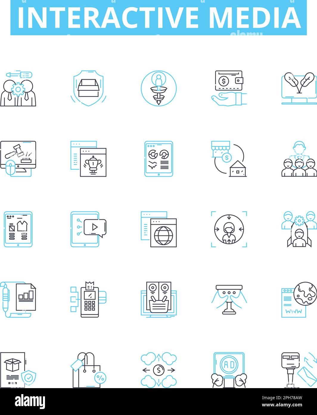 Interactive media vector line icons set. Interactive, Media, Online ...
