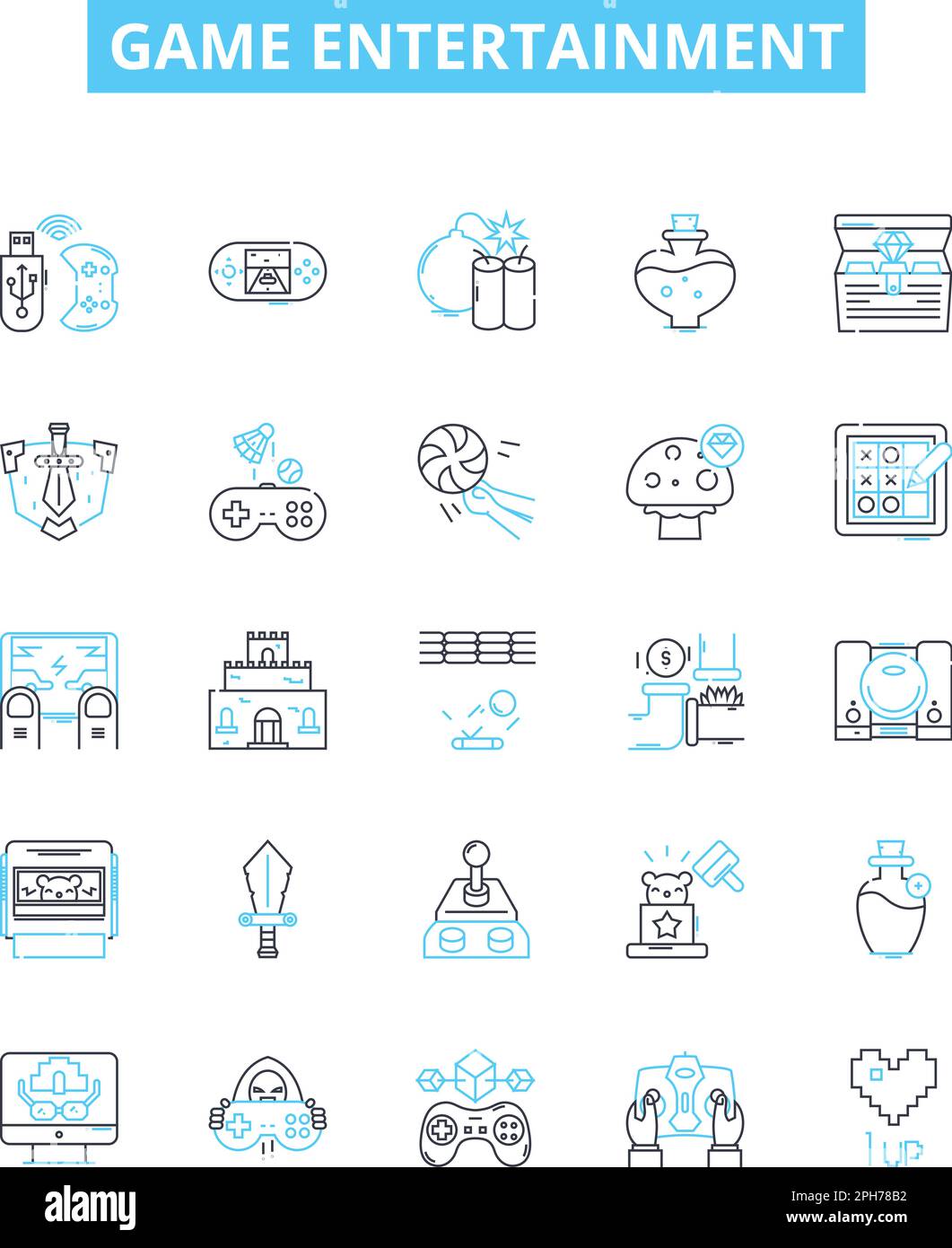 Game entertainment vector line icons set. Gaming, Entertainment, Computer, Video, Console ...