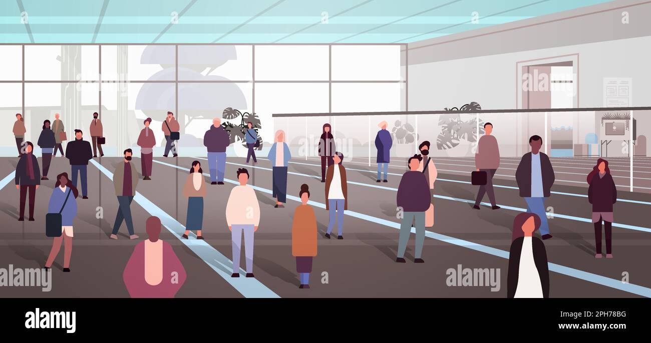 multiethnic people group mix race men women passengers at airport ...