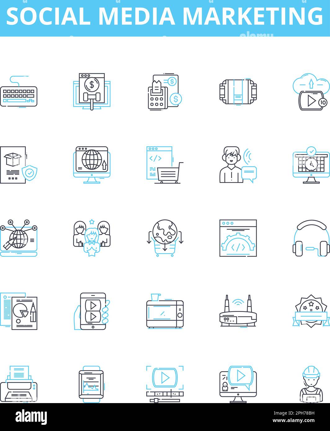 Social media marketing vector line icons set. Social, media, marketing ...