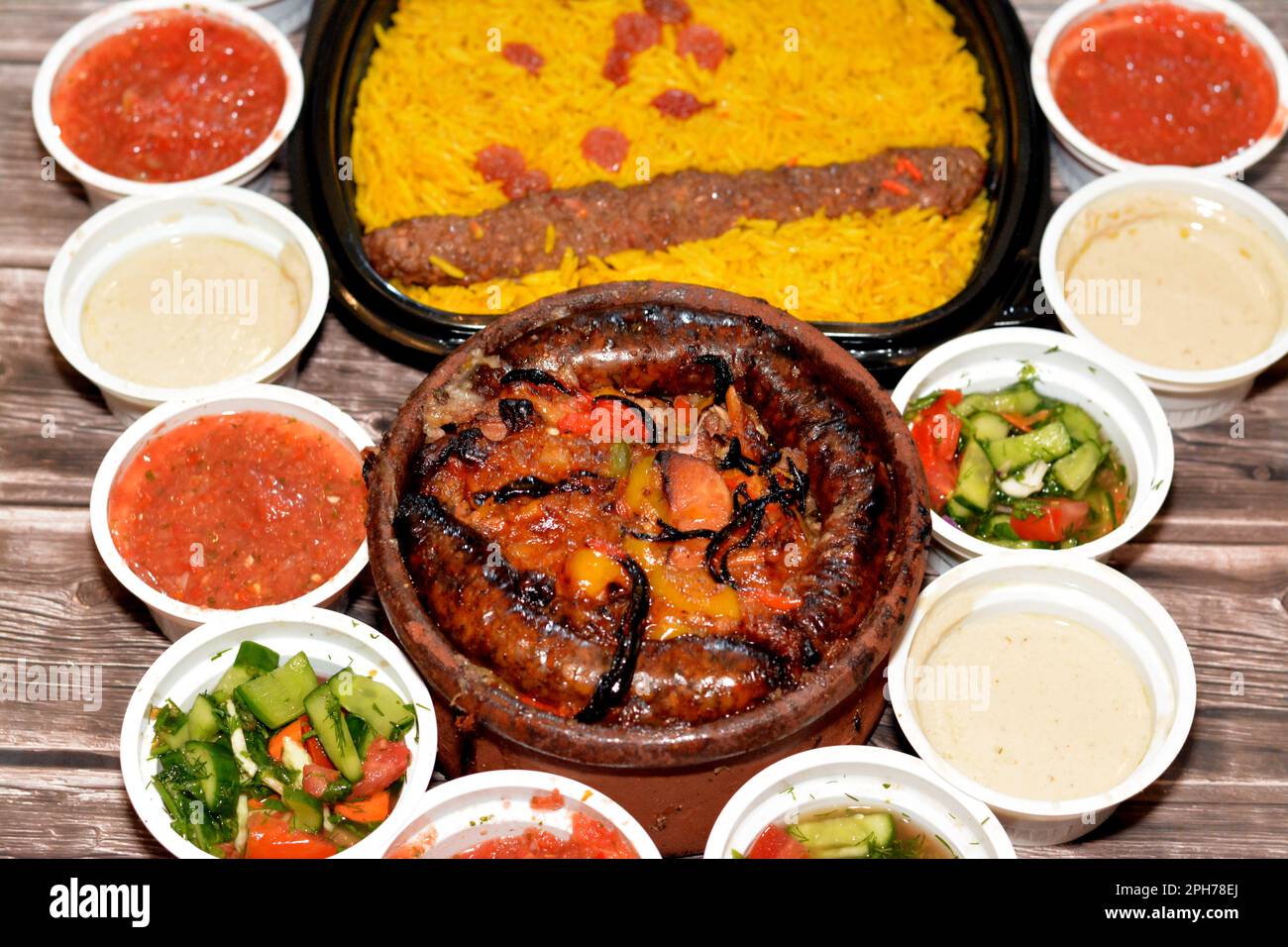 Traditional Egypt beef Kofta, kebab and tarb kofta shish with mixture ...