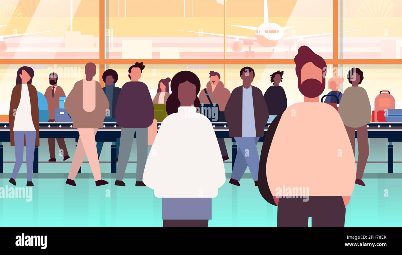 multiethnic people group mix race men women passengers at airport ...