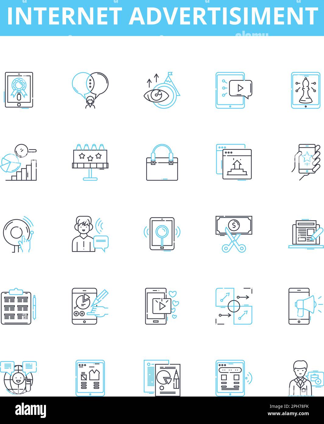 Internet advertisiment vector line icons set. Online, Ad, Advertising ...