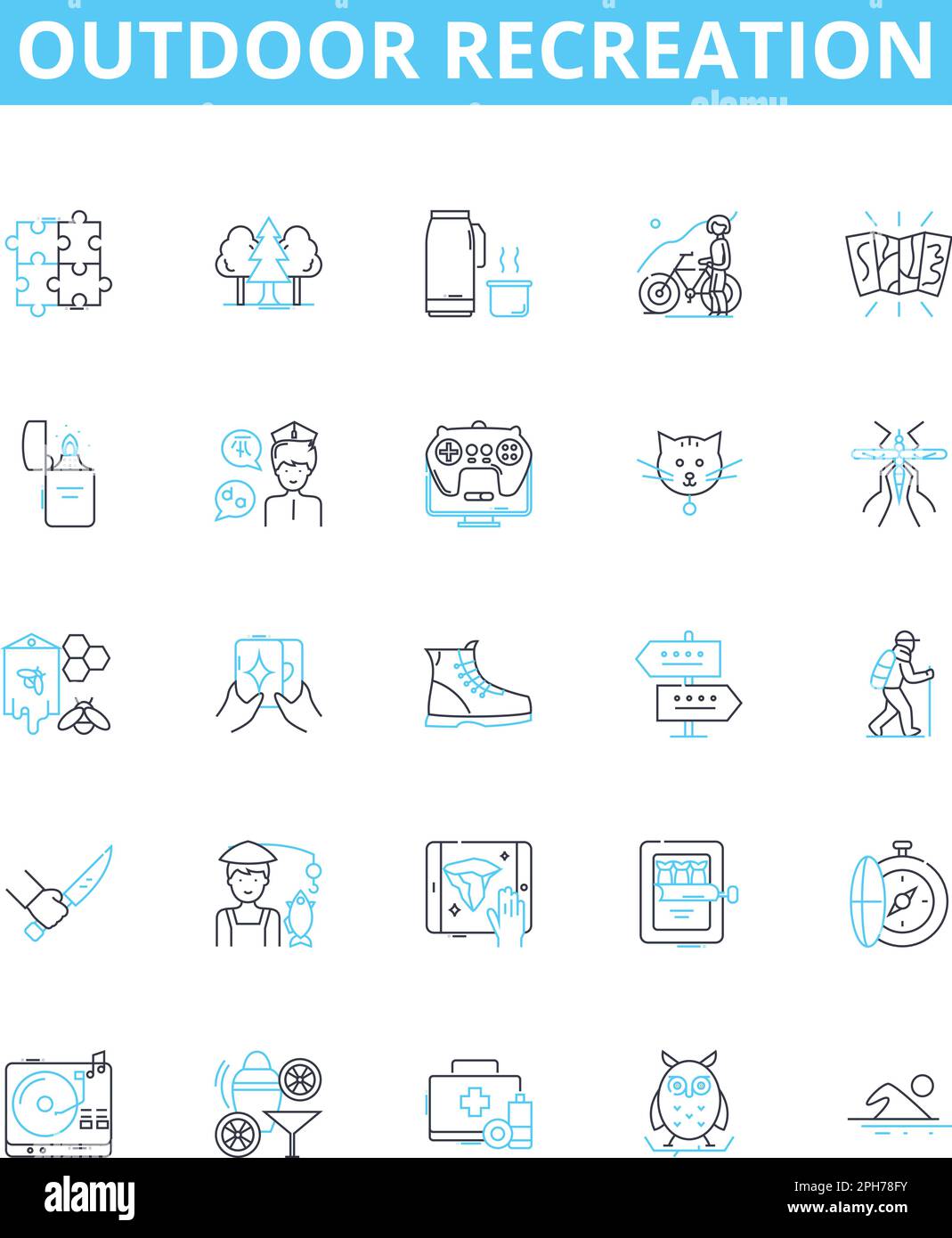 Outdoor recreation vector line icons set. Hiking, Camping, Swimming ...