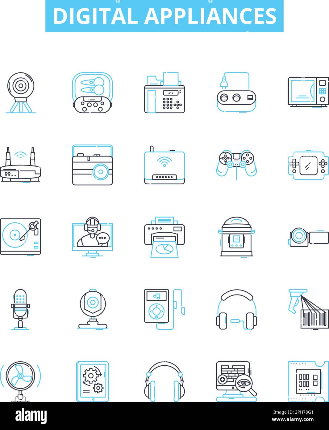 Digital appliances vector line icons set. Digital, appliances ...