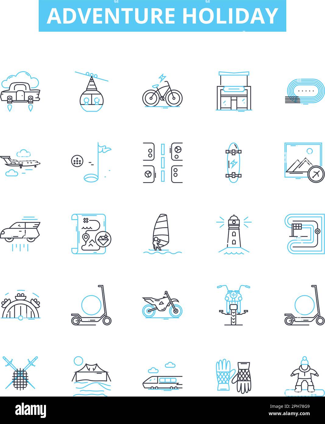 Adventure holiday vector line icons set. Voyage, Expedition, Trek, Tour ...