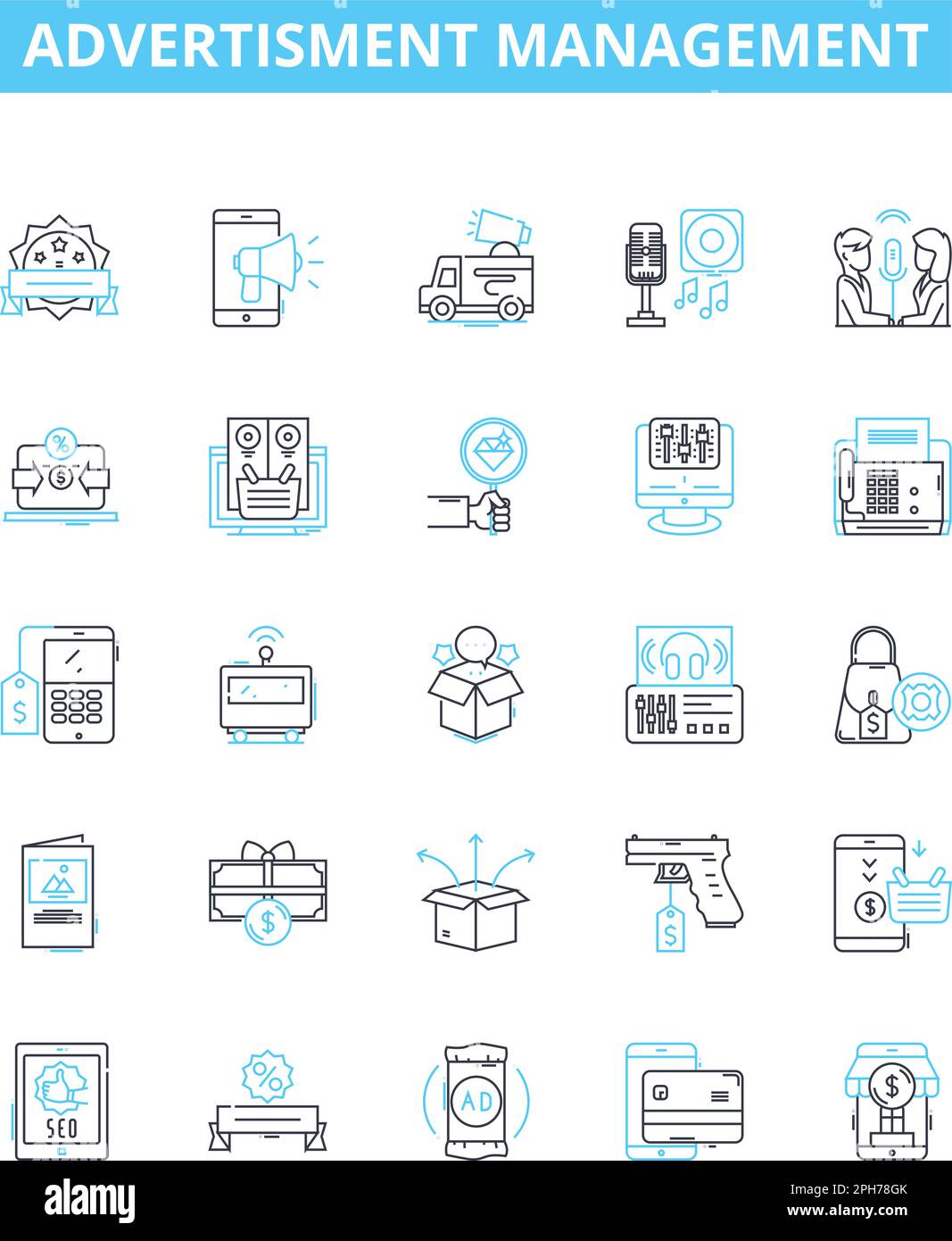 Advertisment management vector line icons set. Advertising, Management ...