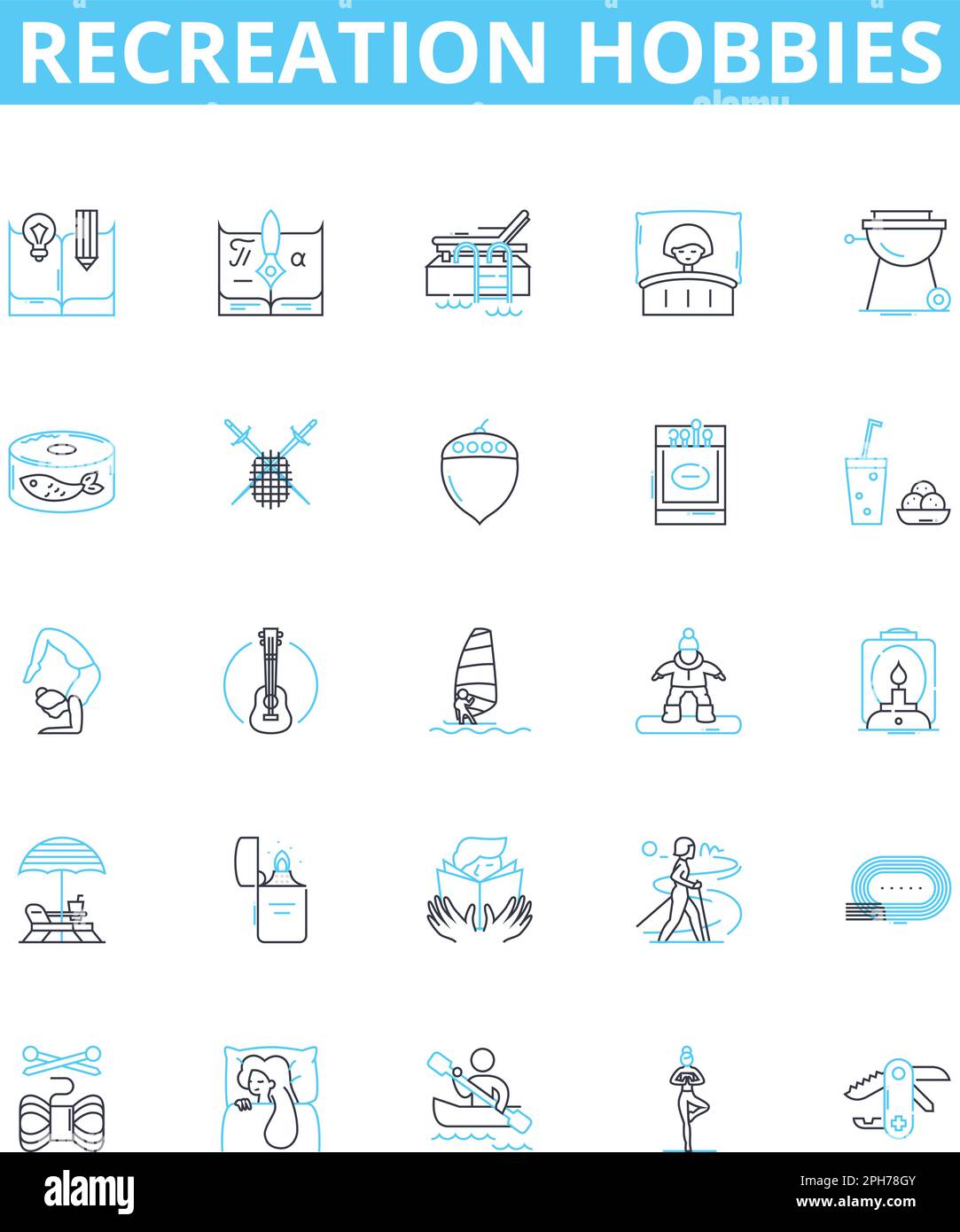 Recreation hobbies vector line icons set. Sports, Games, Camping ...