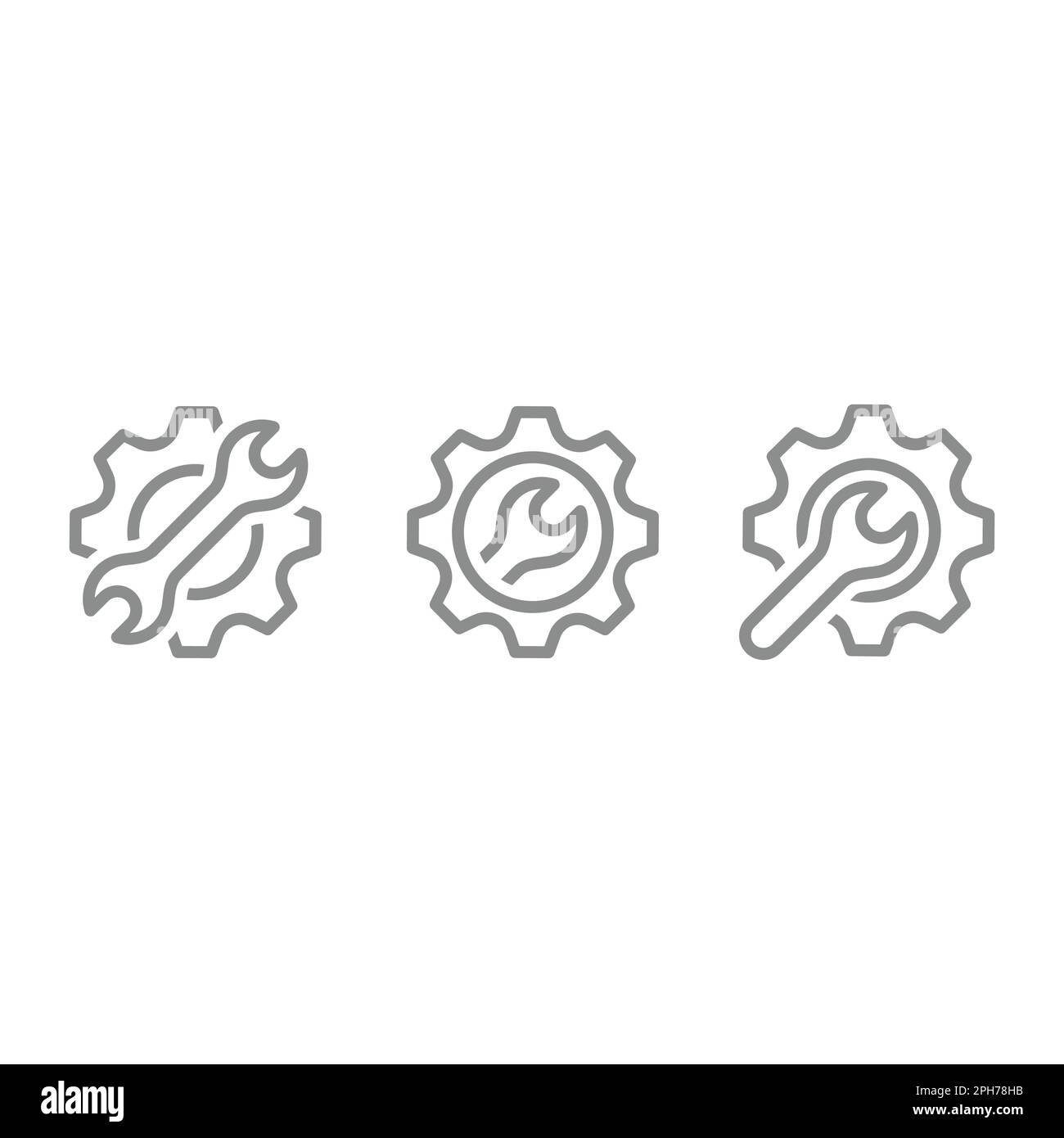 Gear With Spanner Or Wrench Line Vector Icon Set Setup Settings