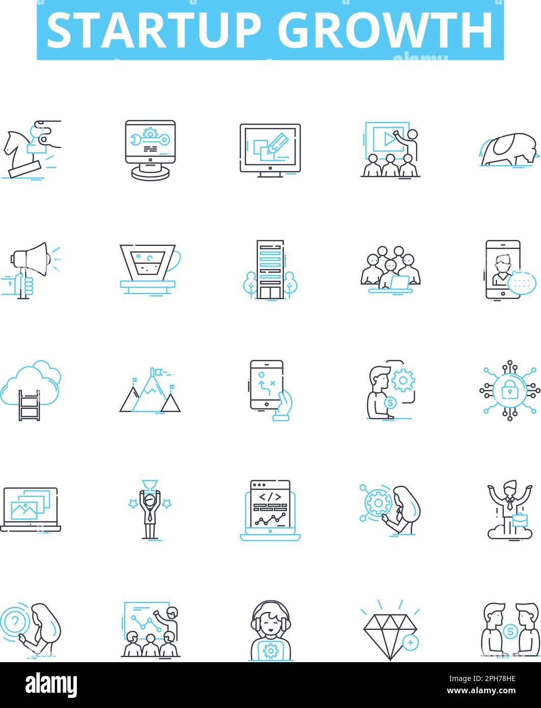 Startup growth vector line icons set. Entrepreneurship, Acceleration, Scaling, Funding ...