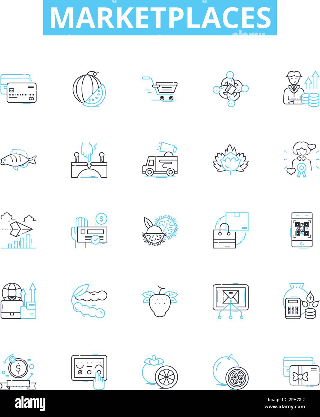 Marketplaces vector line icons set. Marketplaces, ecommerce, trading ...