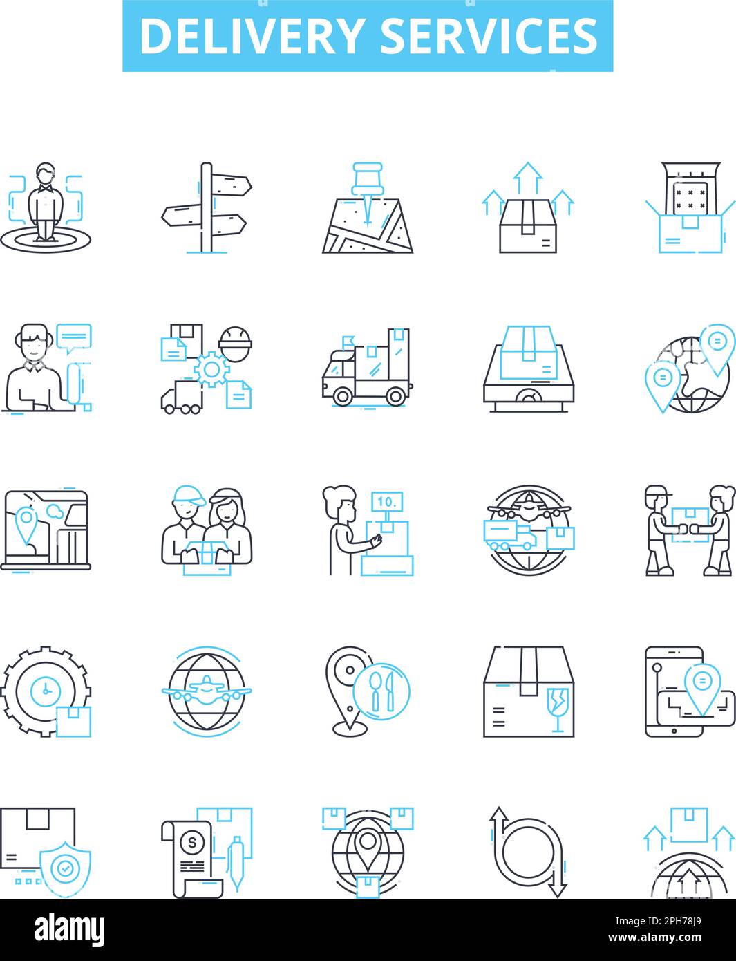 Delivery services vector line icons set. Courier, Delivery, Shipping ...