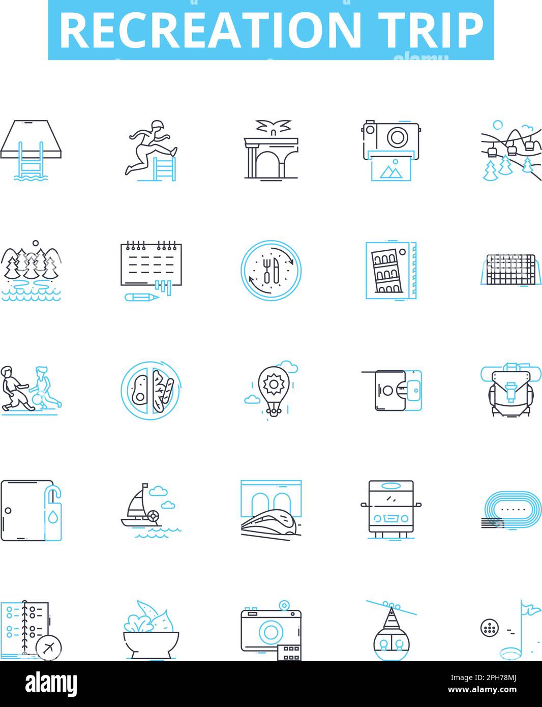 Recreation trip vector line icons set. Recreation, Trip, Holiday, Tour ...