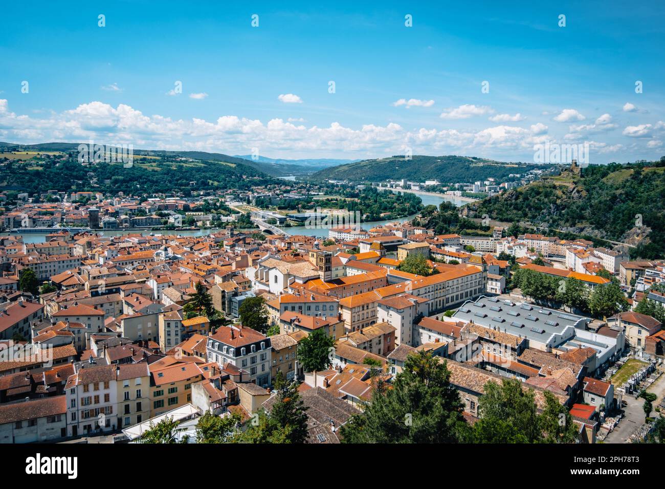 Panorama of the city of Vienne and the Rhone Valley from the hill of ...