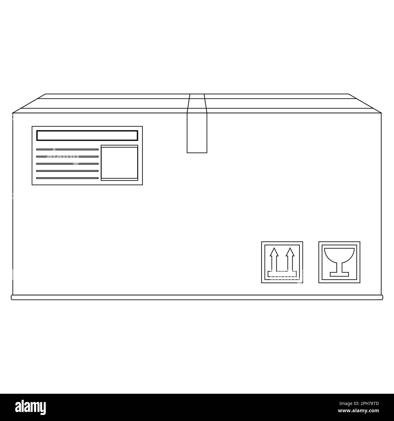 Cardboard box with signs isolated in lineart style. Vector illustration ...