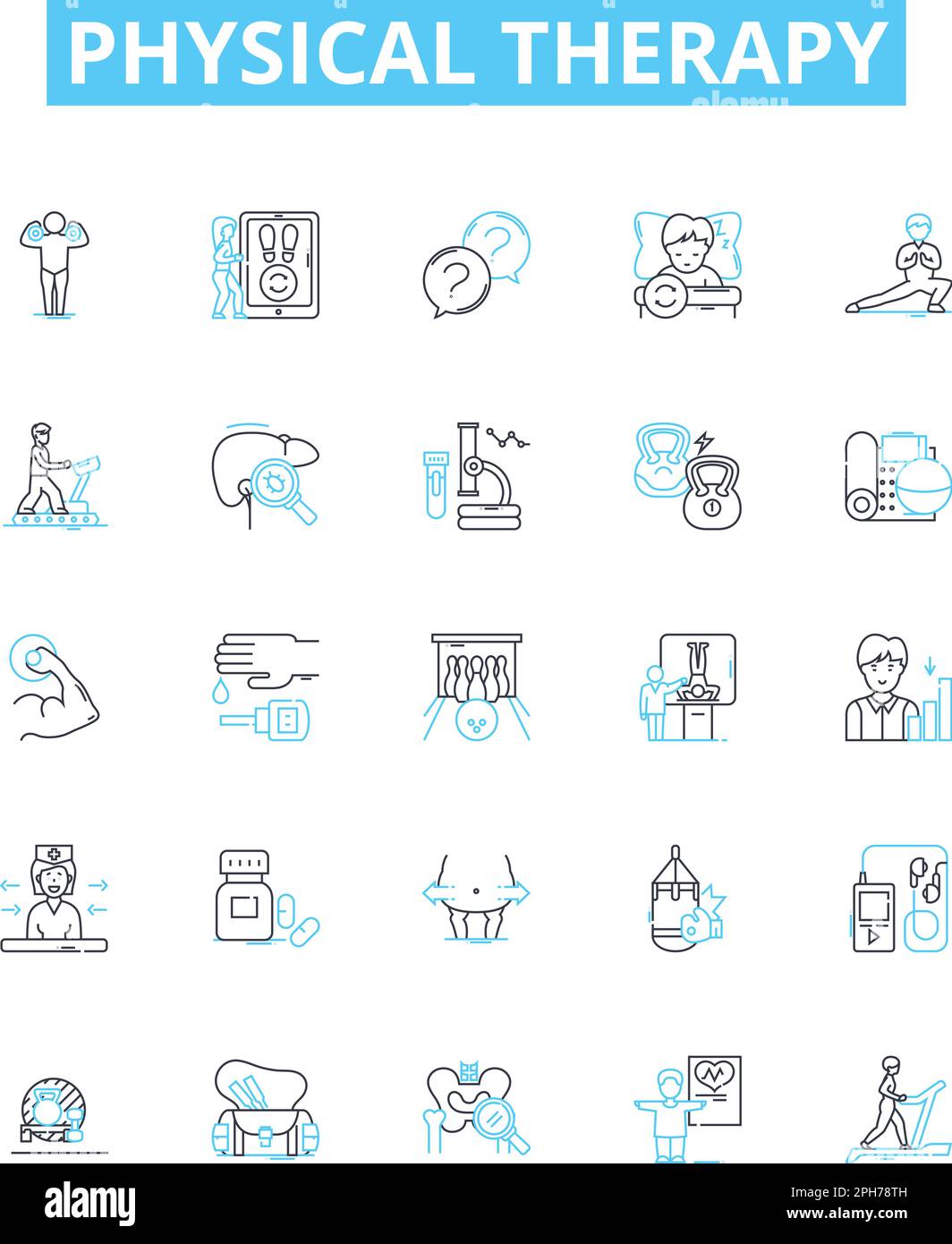 Physical therapy vector line icons set. Physiotherapy, Rehabilitation, Exercise, Massage ...
