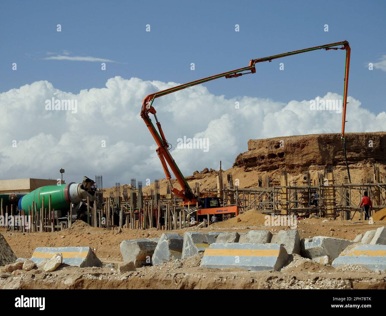 Giza, Egypt, March 14 2023: A truck-mounted concrete boom pump at the ...