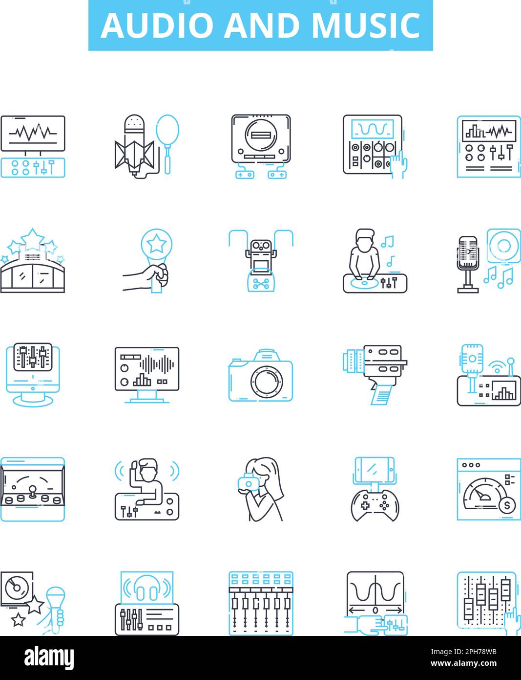 Audio and music vector line icons set. Music, Audio, Sound, Melody ...