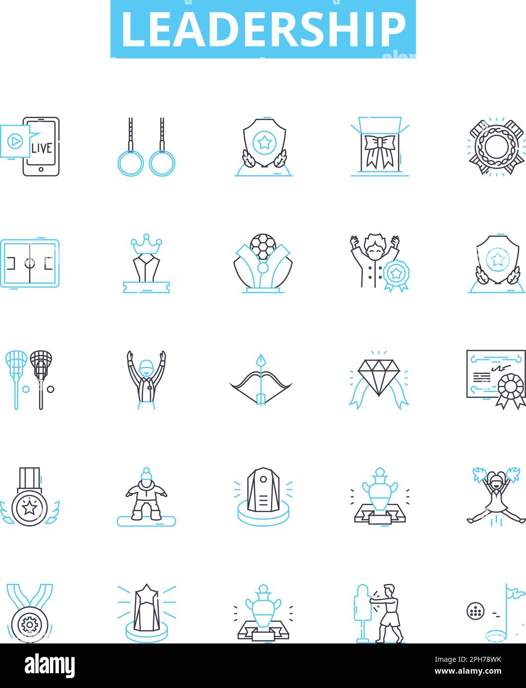 Leadership vector line icons set. Lead, Guide, Manage, Motivate, Direct, Facilitate, Inspire ...