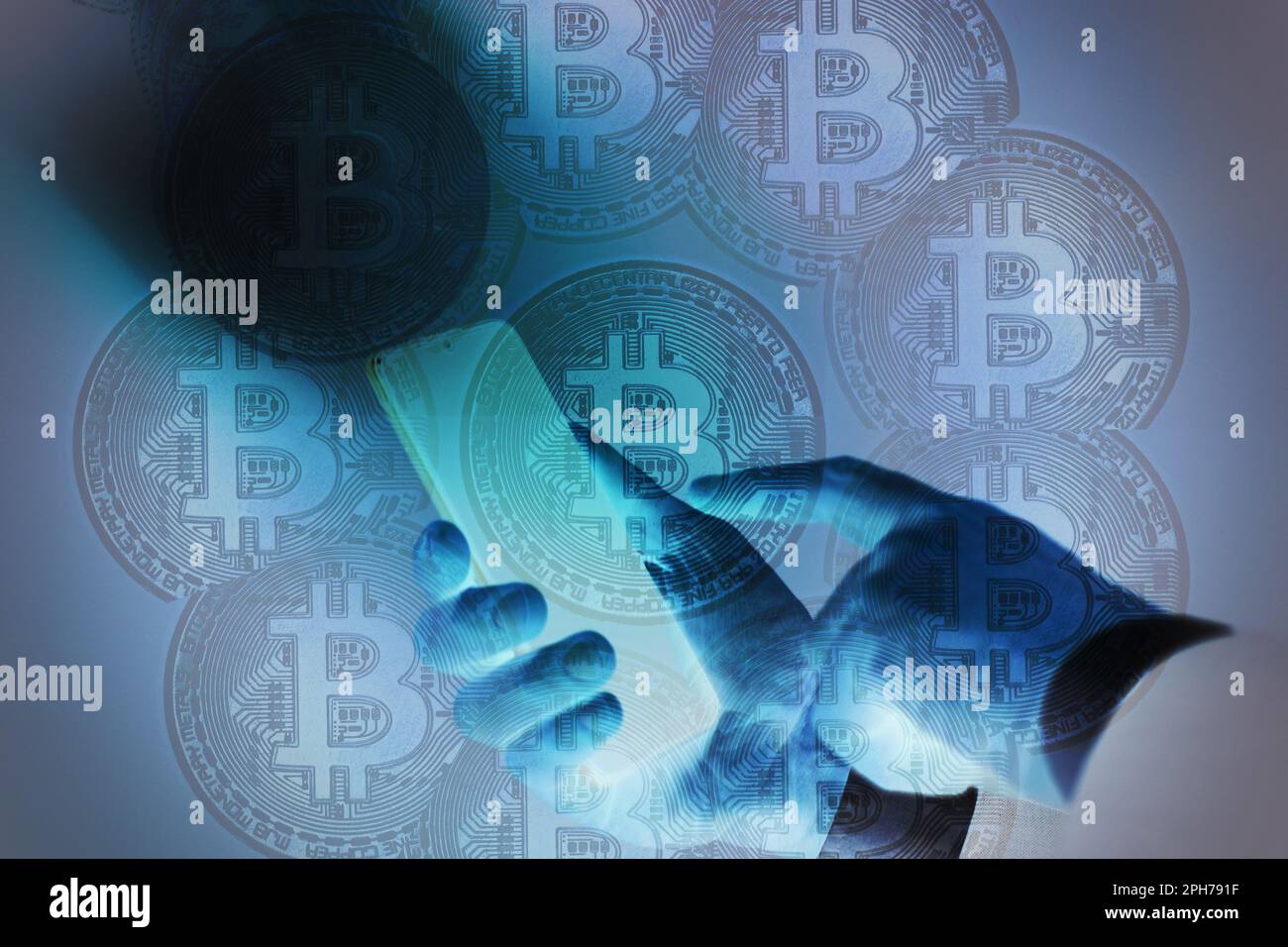 Business man hands while pushing with the finger the cellphone concept ...