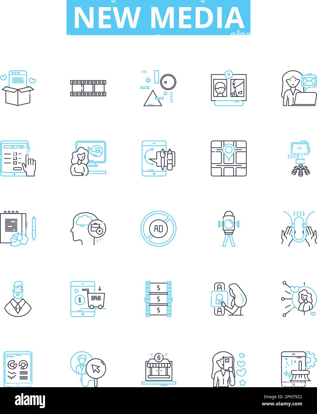 New media vector line icons set. New, Media, Digital, Social ...