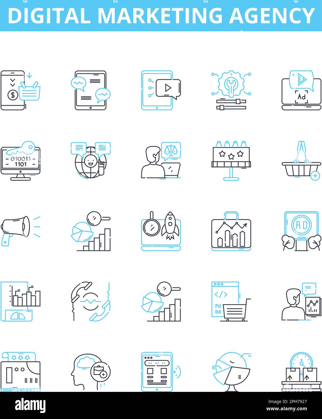 Digital marketing agency vector line icons set. Digital, Marketing ...