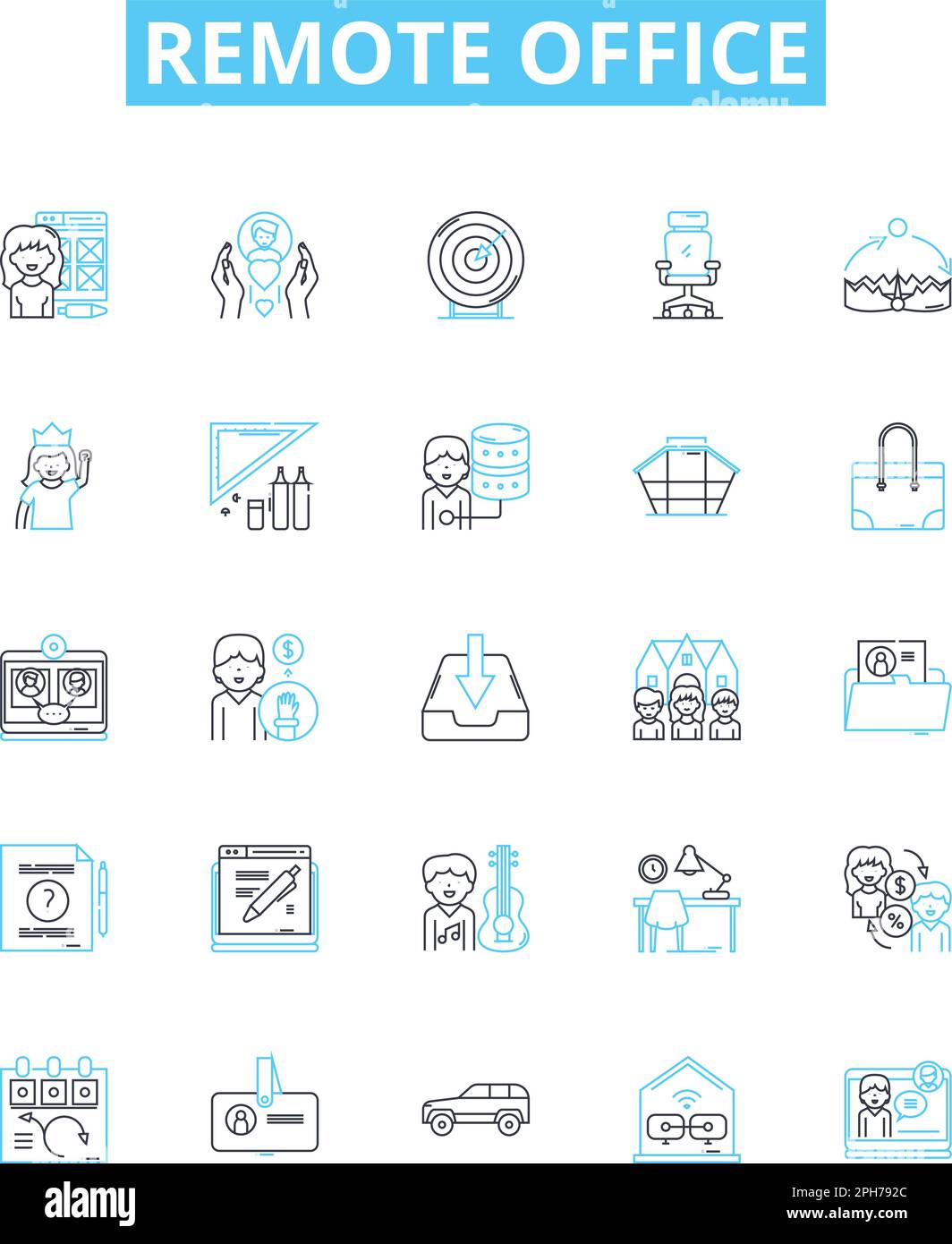 Remote Office Vector Line Icons Set Remote Office Teleworking