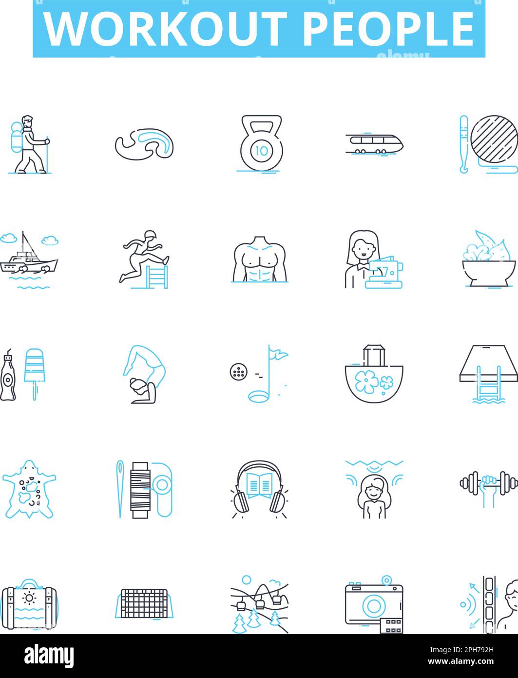 Workout people vector line icons set. Exercisers, Athletes, Gym-goers ...