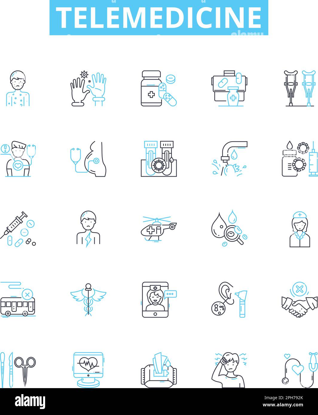 Telemedicine vector line icons set. Telehealth, Video, Remote ...