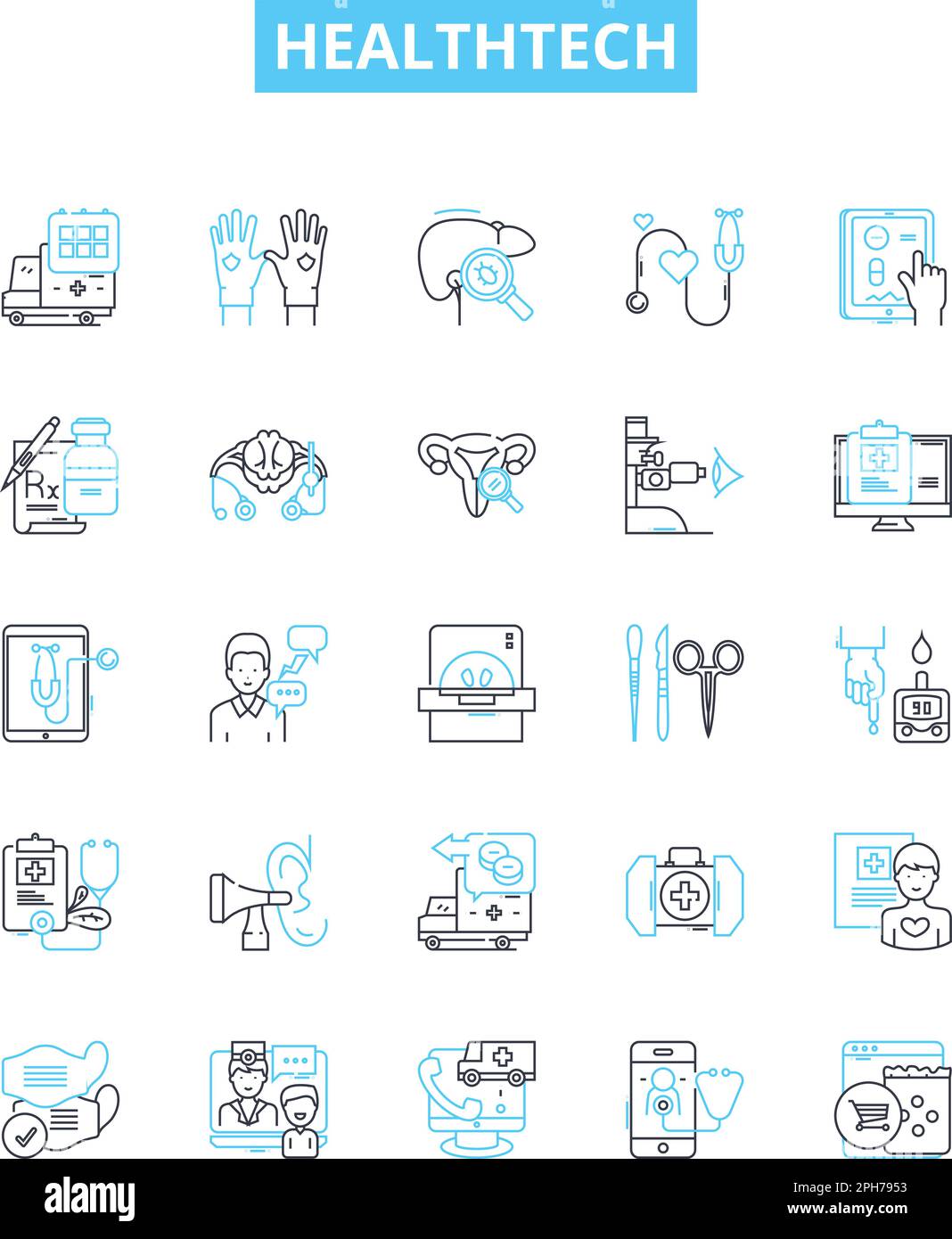 HealthTech vector line icons set. HealthTech, MedicalTech, CareTech ...