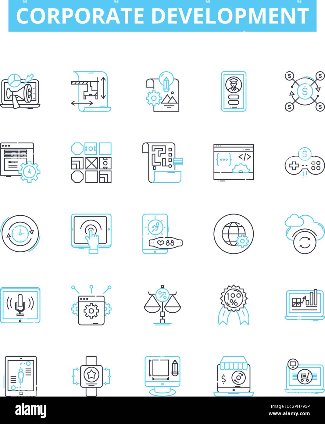 Corporate development vector line icons set. Corporate, development ... Corporate development vector line icons set. Corporate, development ...