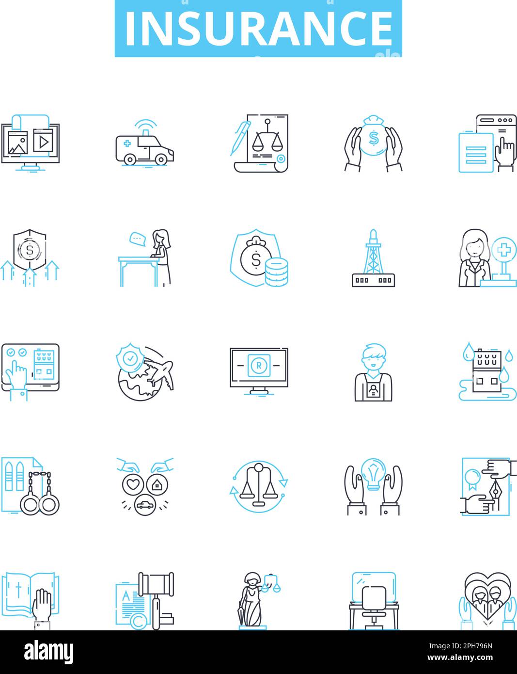 Insurance vector line icons set. Cover, Coverage, Risk, Premium ...