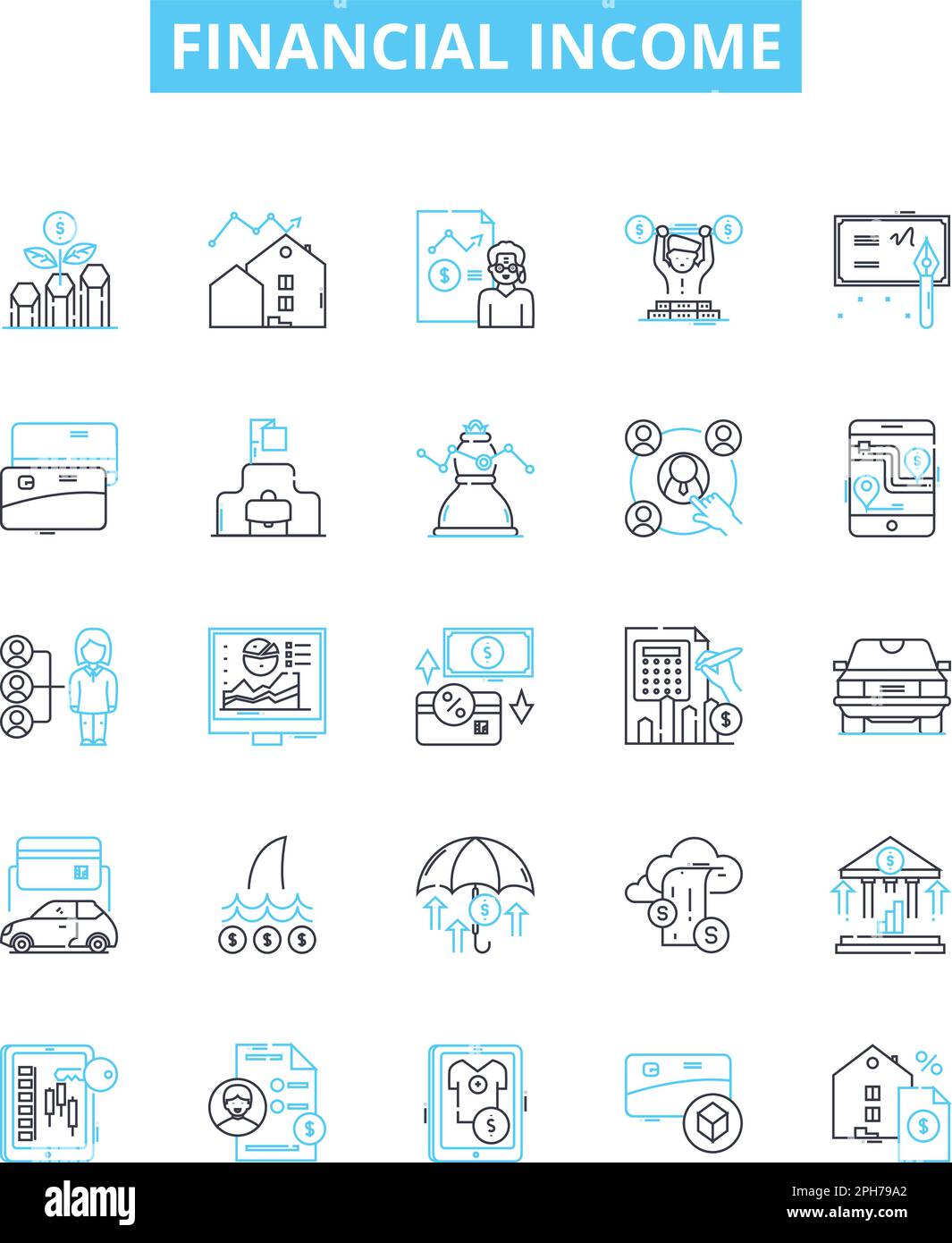 Financial income vector line icons set. Income, Finance, Profit ...