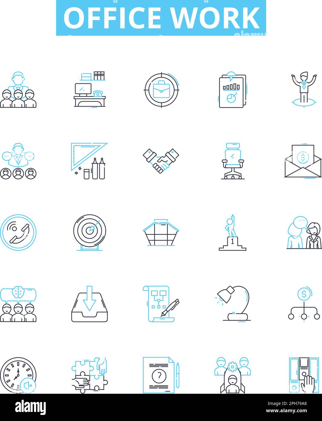 Office work vector line icons set. Office, Work, Documents ...