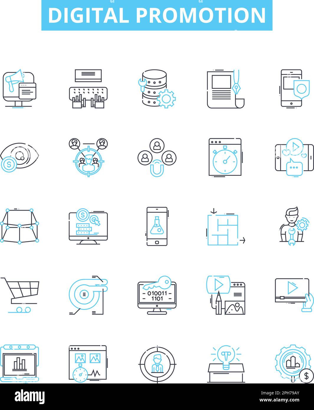 Digital promotion vector line icons set. Digital, Promotion, SEO, SEM ...