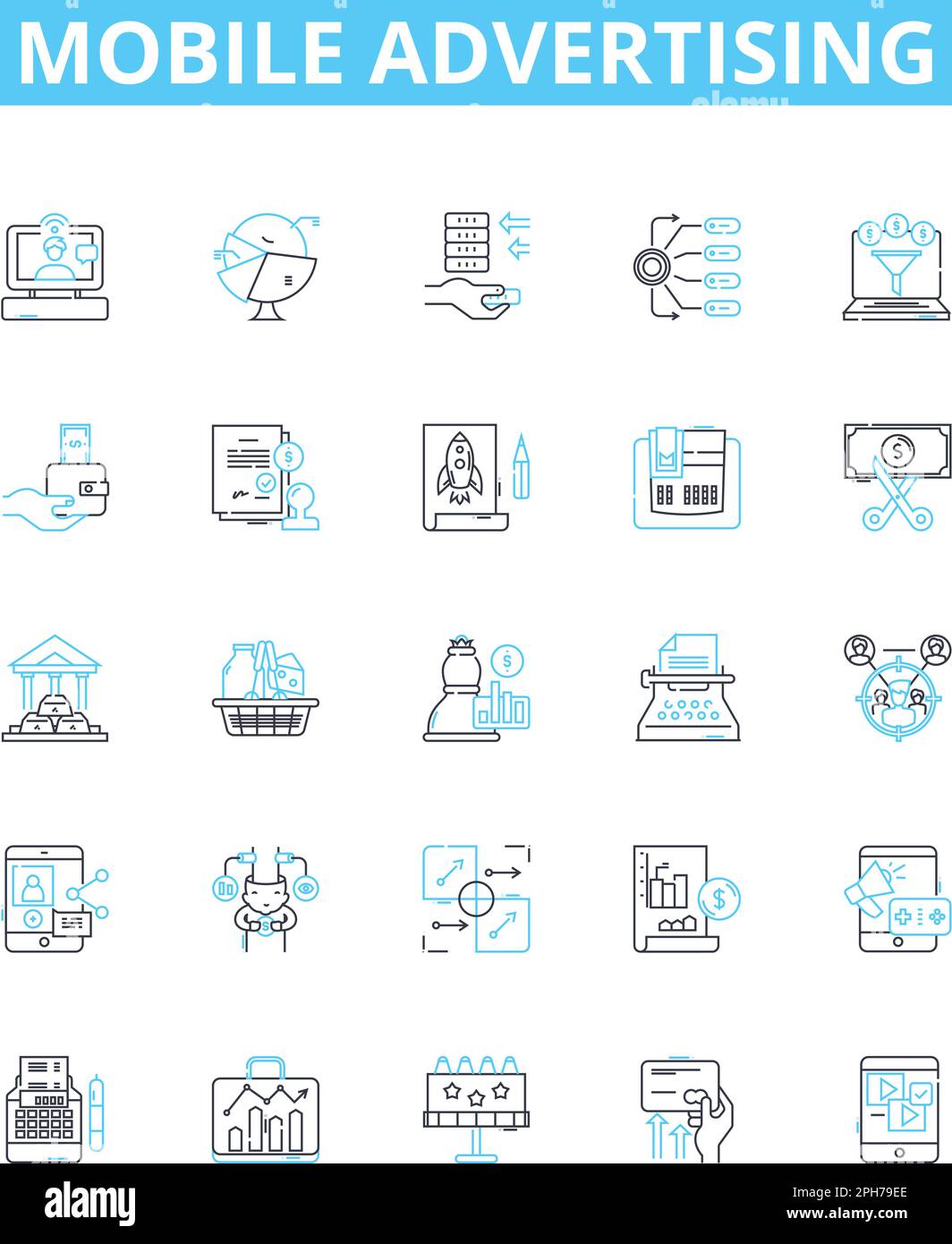 Mobile advertising vector line icons set. Mobile, Advertising, App, Ads ...