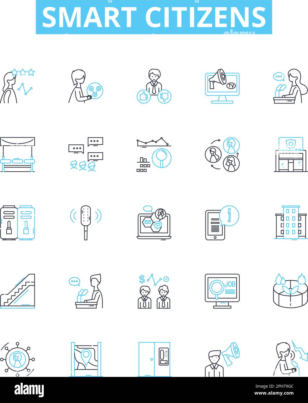 Smart citizens vector line icons set. Smart, Citizens, Intelligent, Knowledgeable, Literate ...