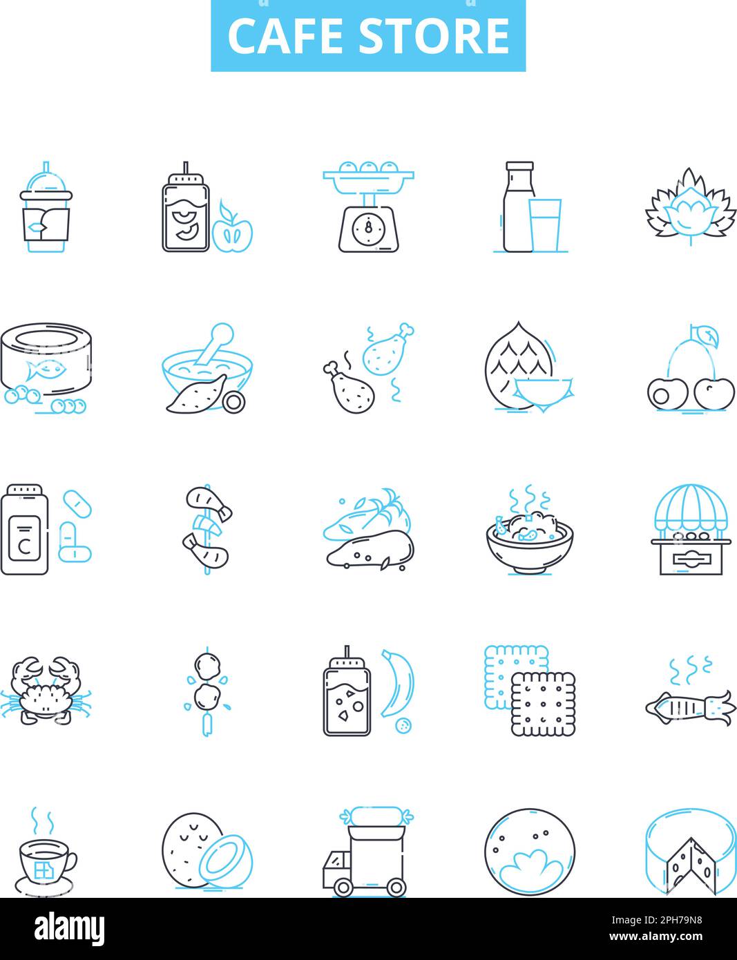 Cafe store vector line icons set. Cafe, Store, Coffee, Drinks, Food ...