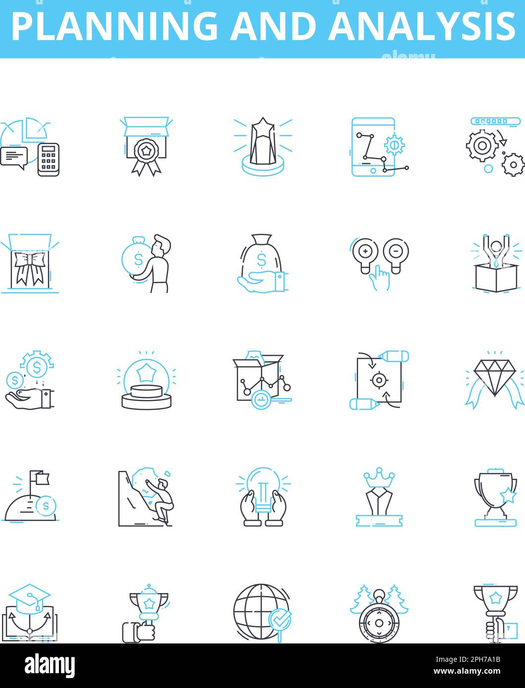 Planning and analysis vector line icons set. Planning, Analysis ...