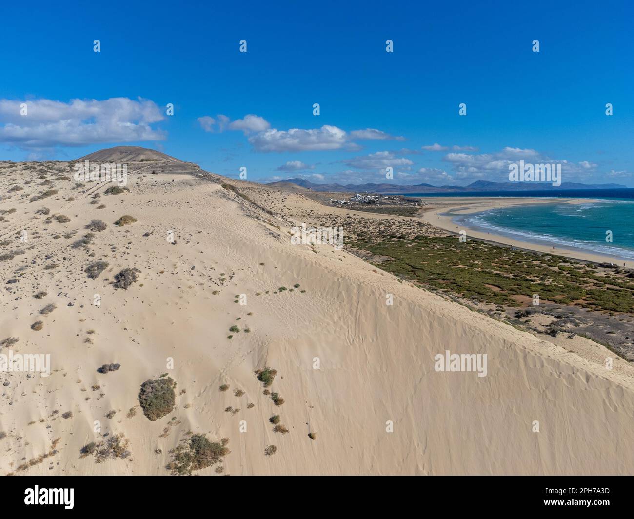 Aerial view on sandy dunes and turquoise water of Sotavento beach ...