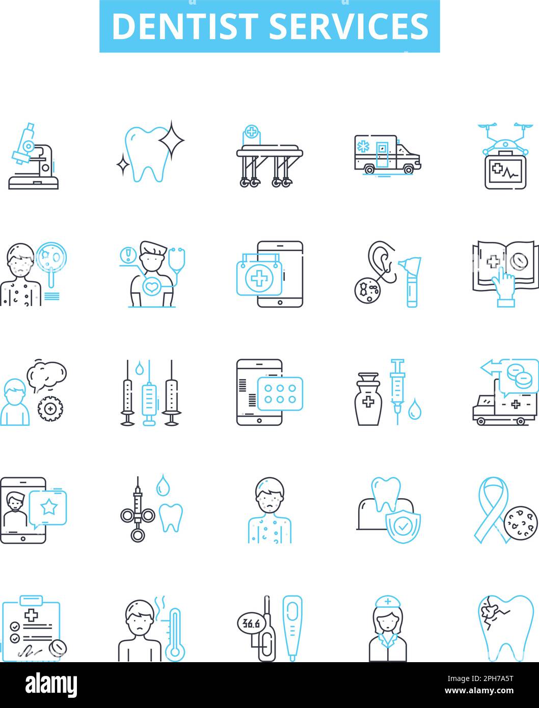Dentist services vector line icons set. Dentist, Services, Teeth, Cleaning, Fillings ...
