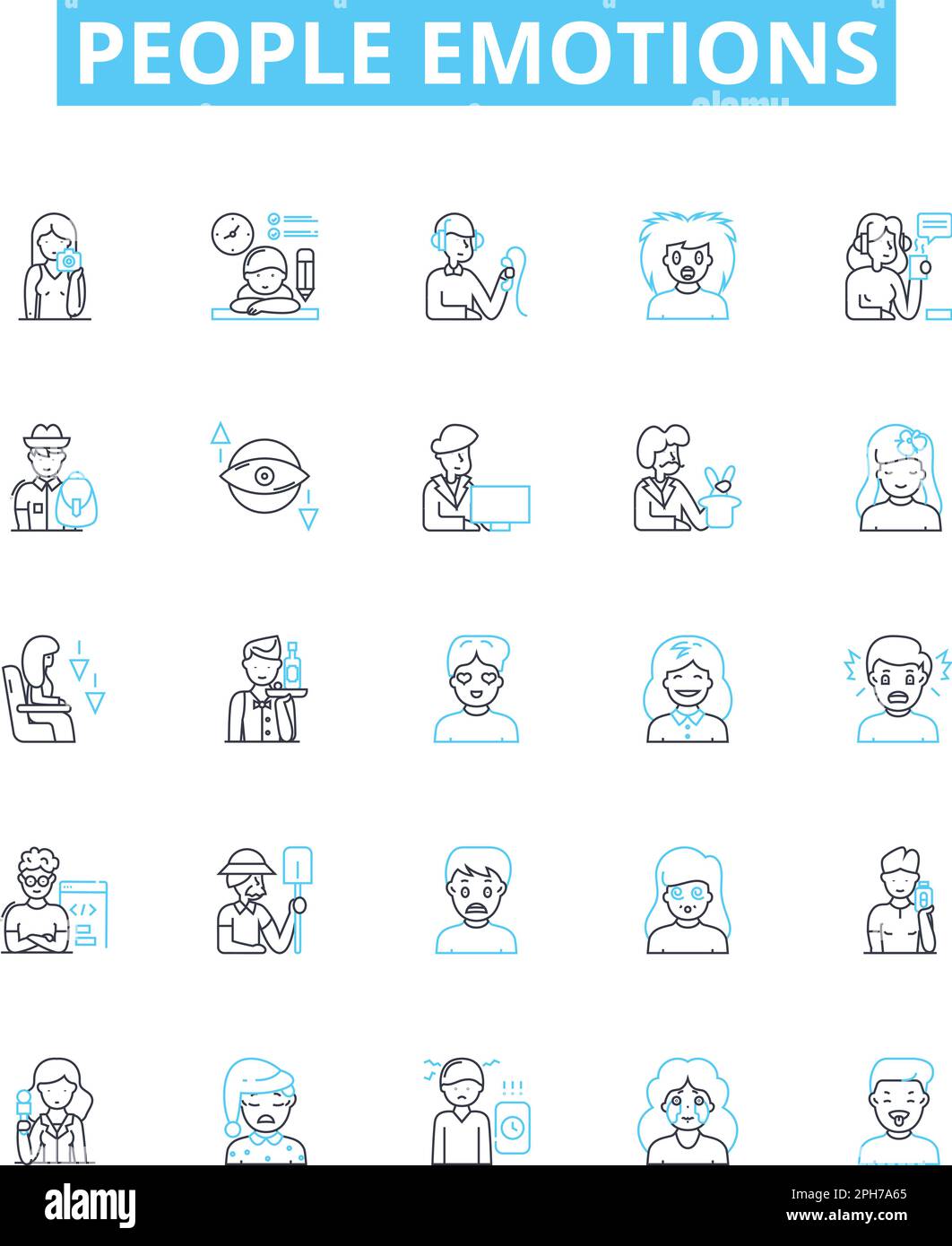 People emotions vector line icons set. Joyful, Sad, Content, Excited ...