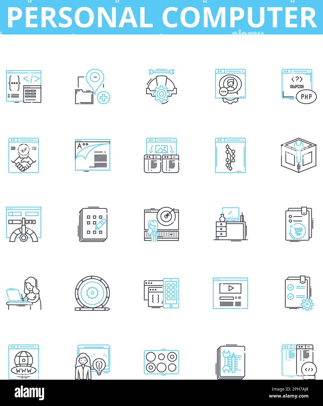 Personal computer vector line icons set. PC, Computer, Desktop, Laptop ...