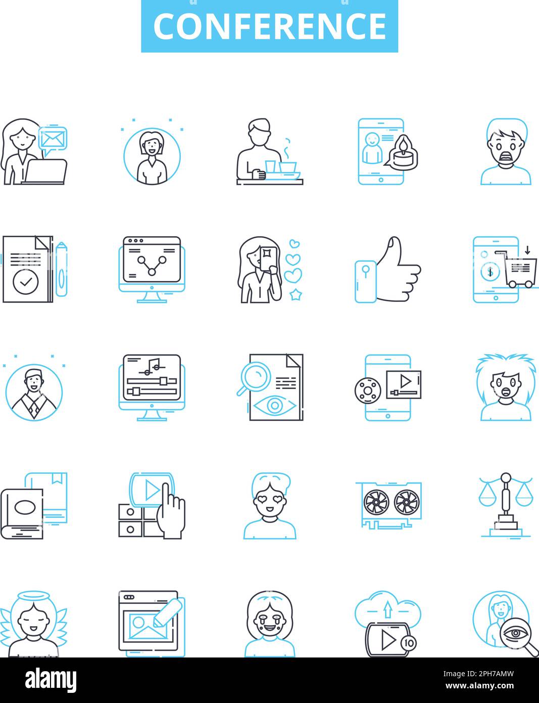 Conference vector line icons set. Convention, Symposium, Meeting, Forum ...